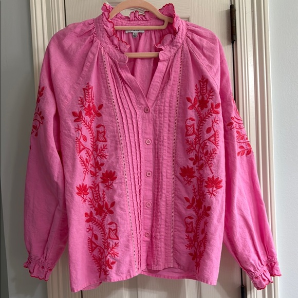 Fate | Tops | Fate Pink Blouse With Mandarin Collar And Ruffled Sleeves ...